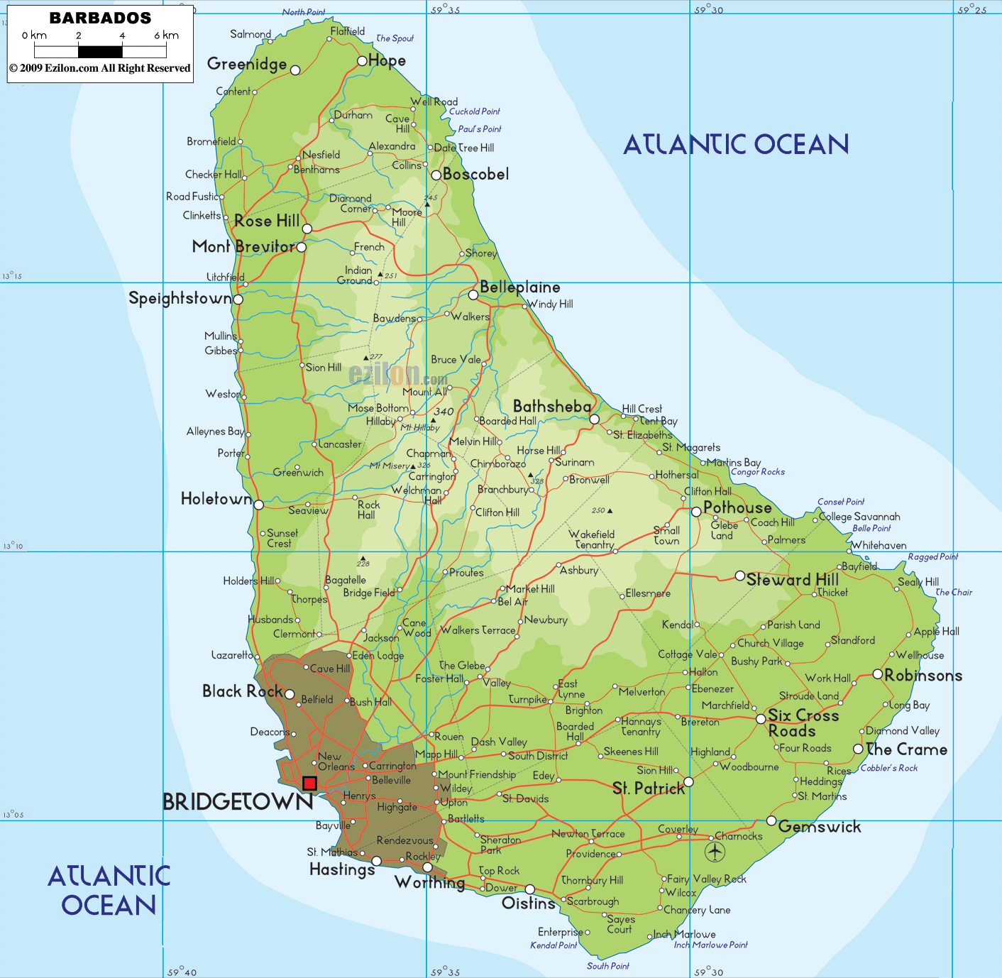 Barbados-physical-map.gif - Uydu Harita