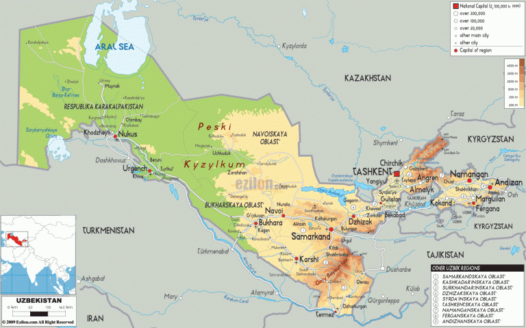 Uzbekistan-physical-map.gif - Uydu Harita